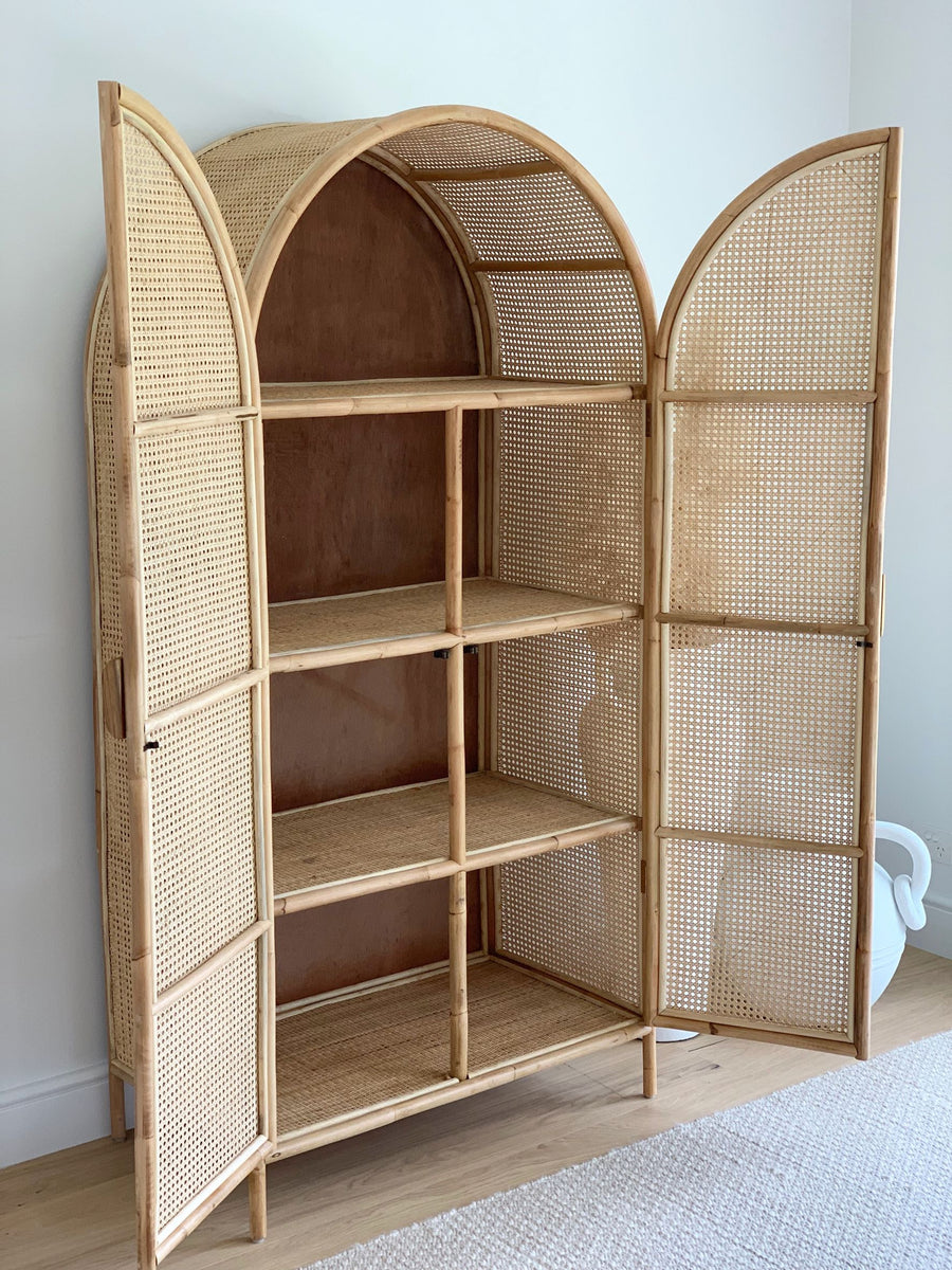 PALOMA ARCHED RATTAN CUPBOARD- Pre Order ETA late May – Nest Collective